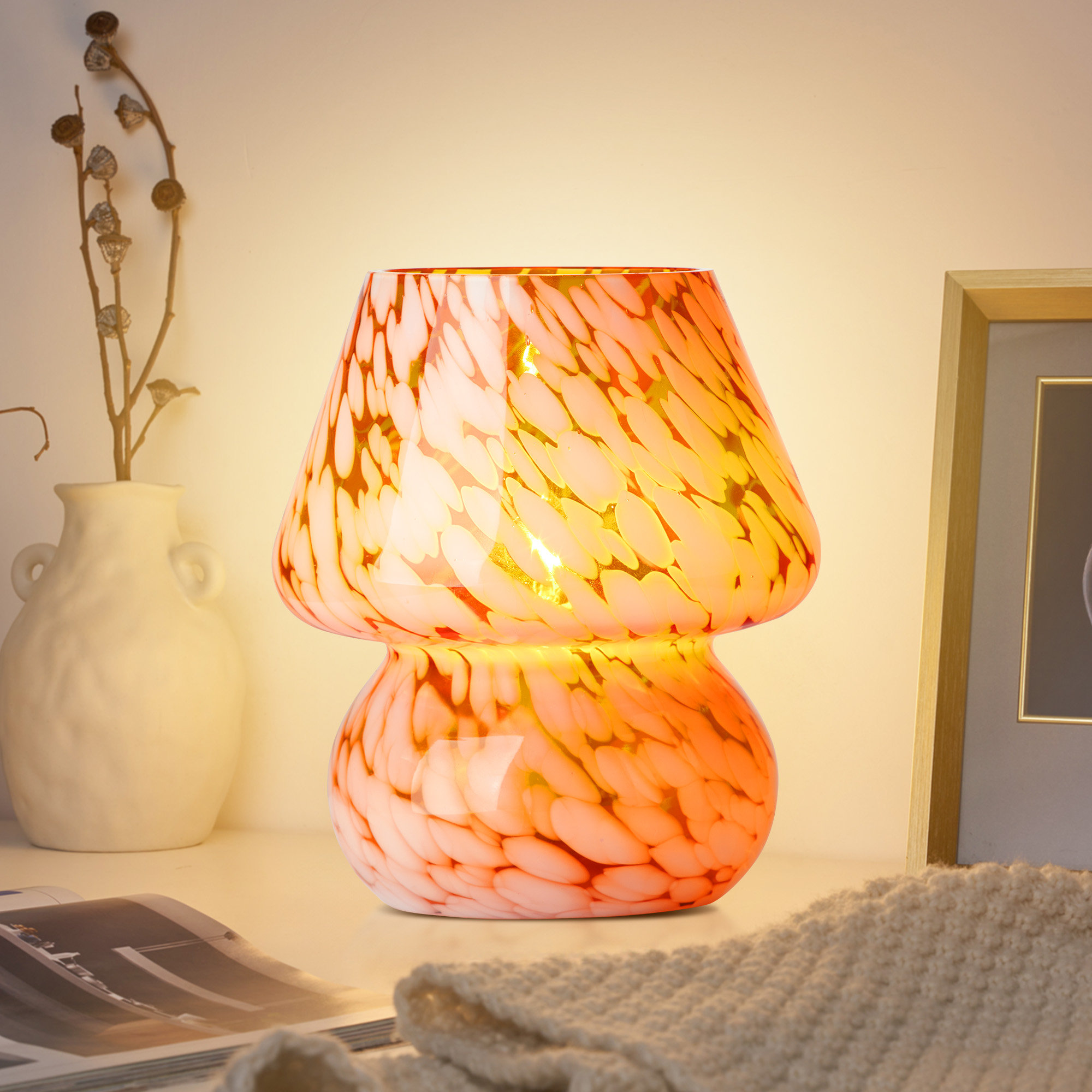 Rosdorf Park Haslom 7.25” Bedside Glass Mushroom Ambient Table Lamp ...