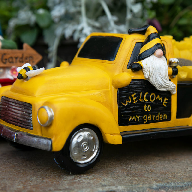 Exhart Solar Hand Painted Beekeeper Gnome in a Sunflower Truck Garden ...