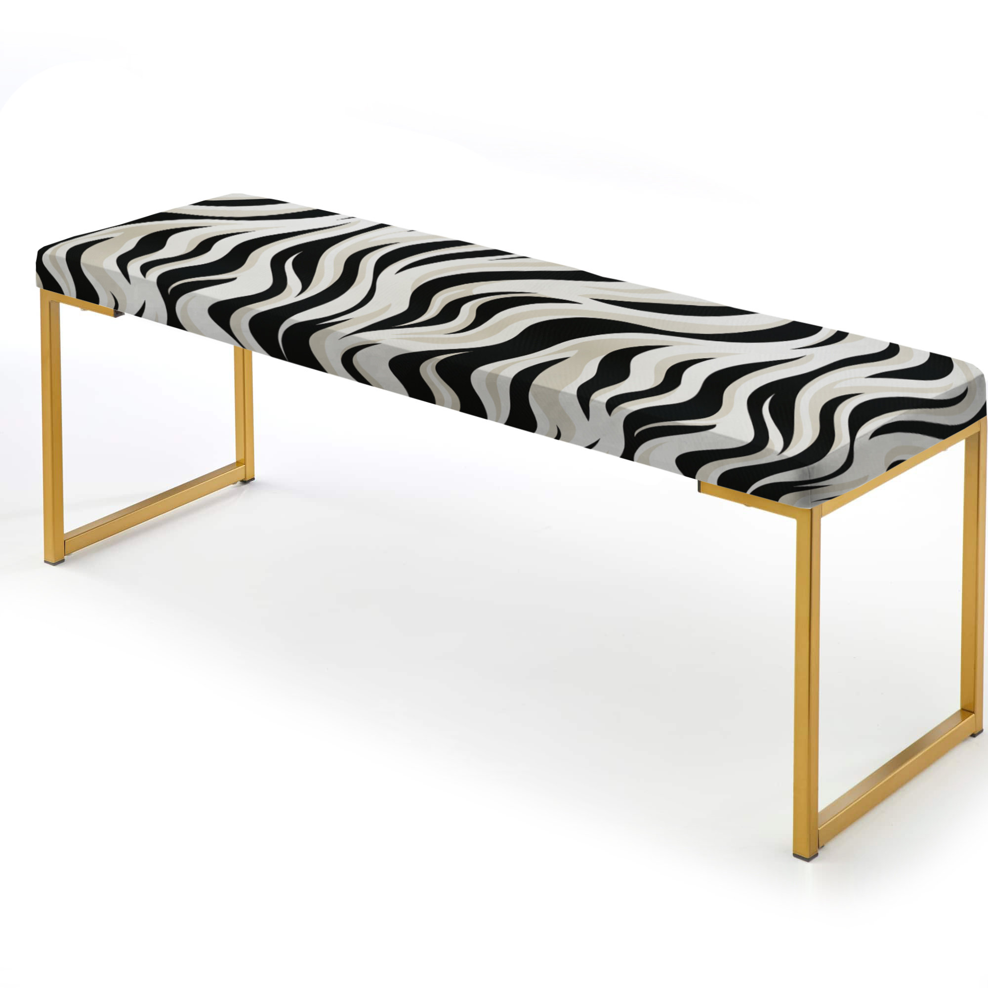 Design Art Black Zebra Print Wallpaper - Striped Upholstered Gold Bench ...