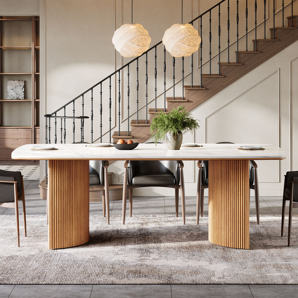 Ivy Bronx 78.7" Sintered Stone Dining Table, Luxury White Marble ...