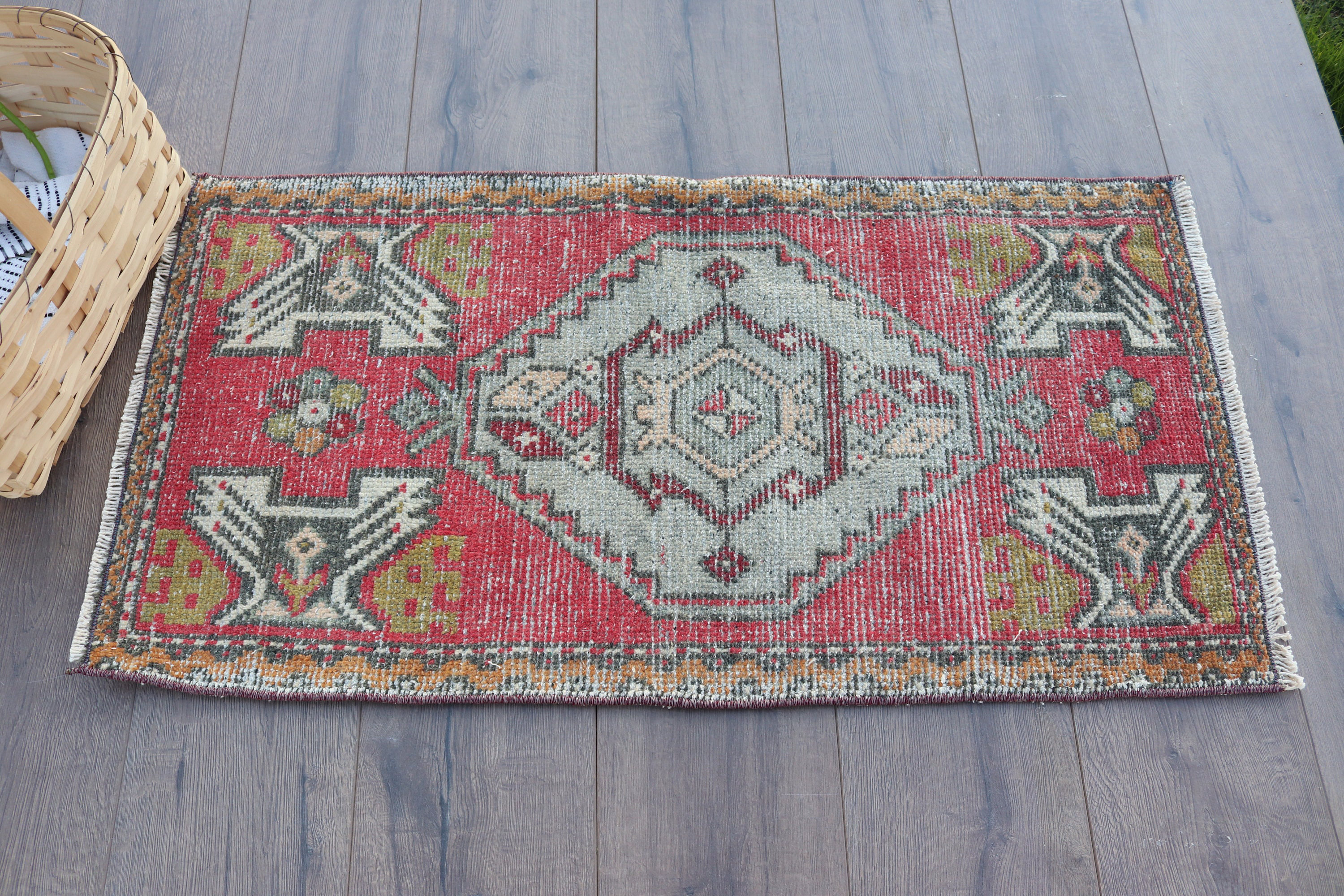Bungalow Rose Vintage Turkish Oriental Door Mat: Small Antique Red Wool ...