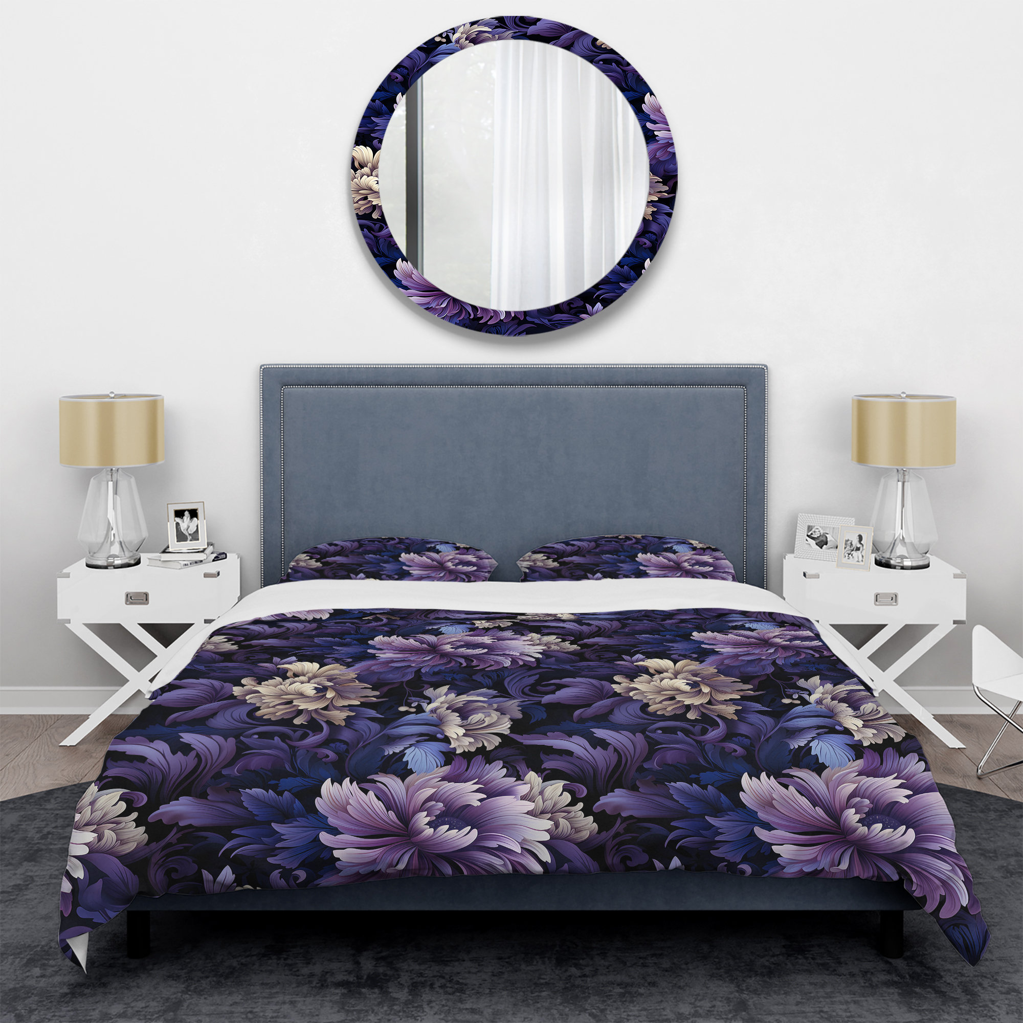 Design Art Mystic Purple Damask Whispers III - Damask Duvet Cover Set ...