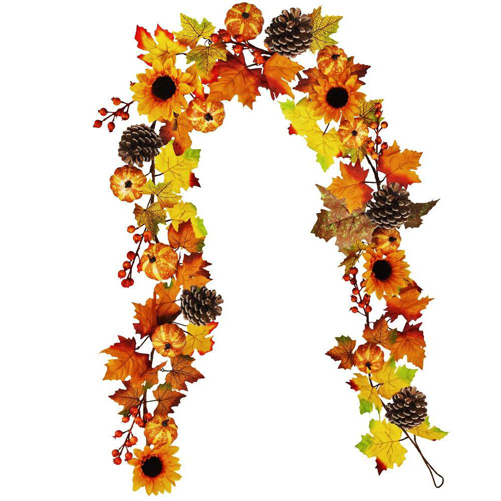 One Allium Way® 6-Foot Fall Maple Leaf Garland with Artificial Berries ...