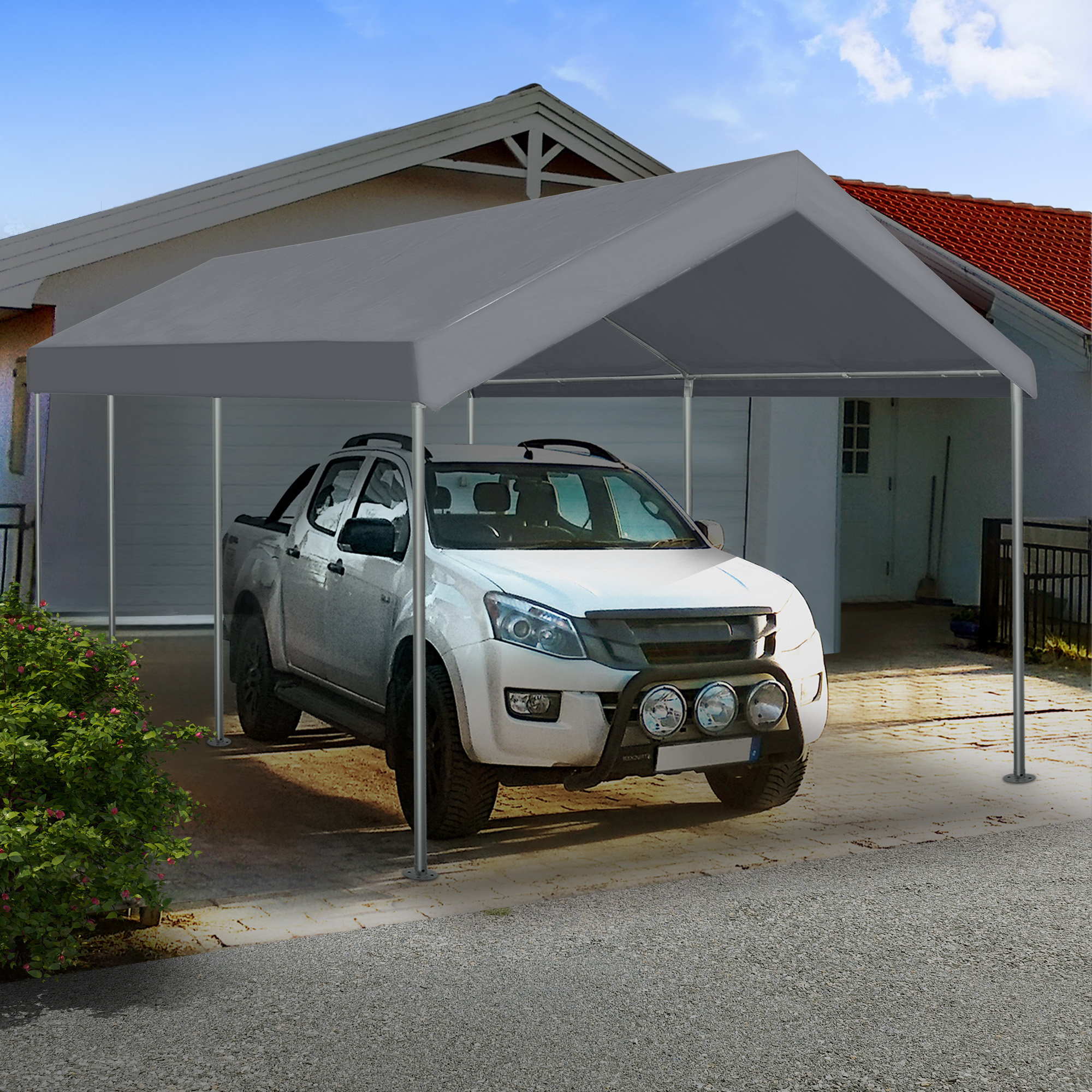 HIO 20' L X 10' W Heavy Duty Outdoor Carport/Garage/Awning/Canopy ...