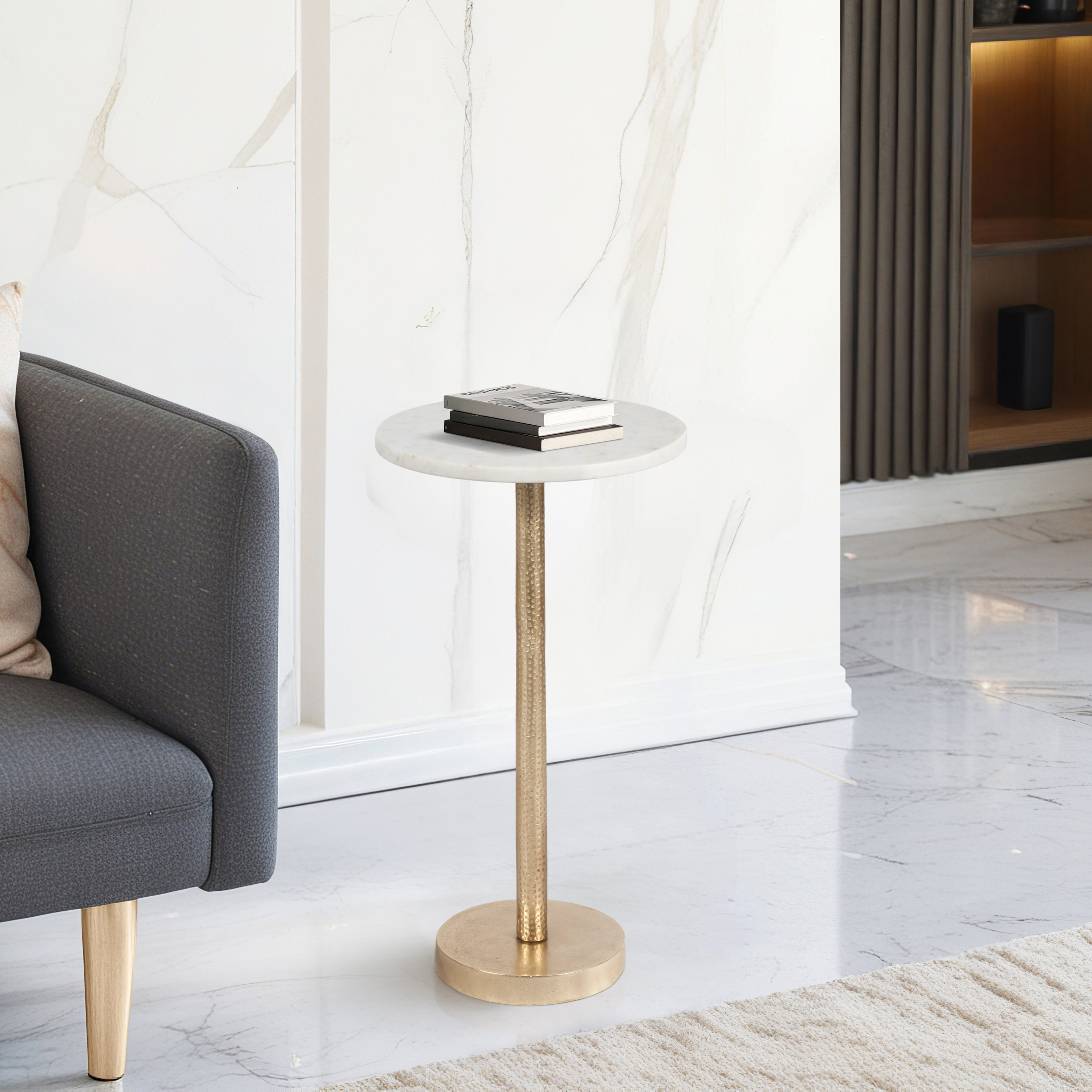 Mercer41 Metal and Stone Accent Table with Aluminum Base - Modern ...