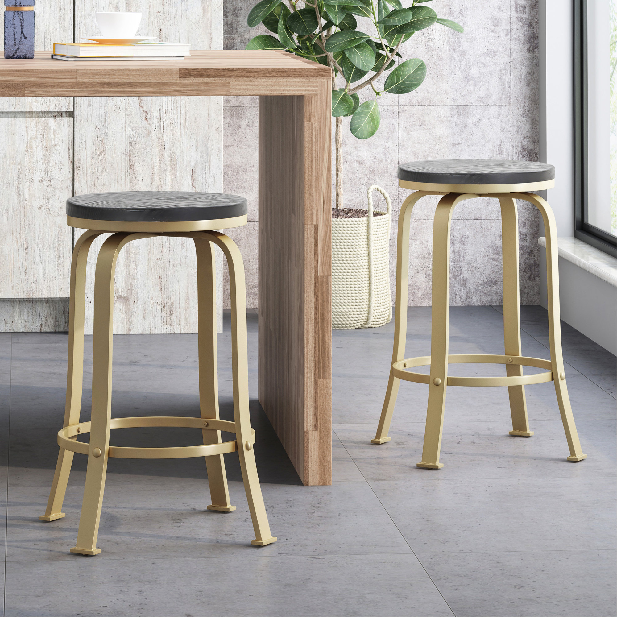 17 Stories Modern Industrial Counter Stool Set With Swivel Function And ...