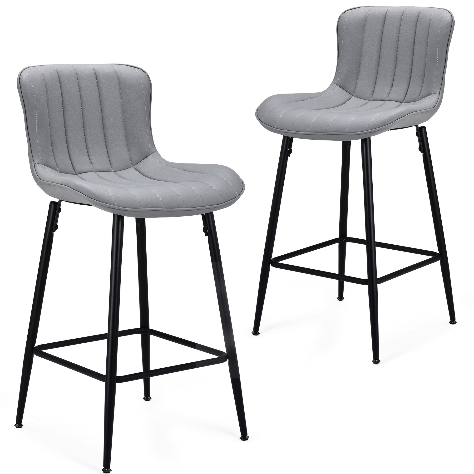 George Oliver Gray Faux Leather Counter Stools Of 2, Contemporary ...