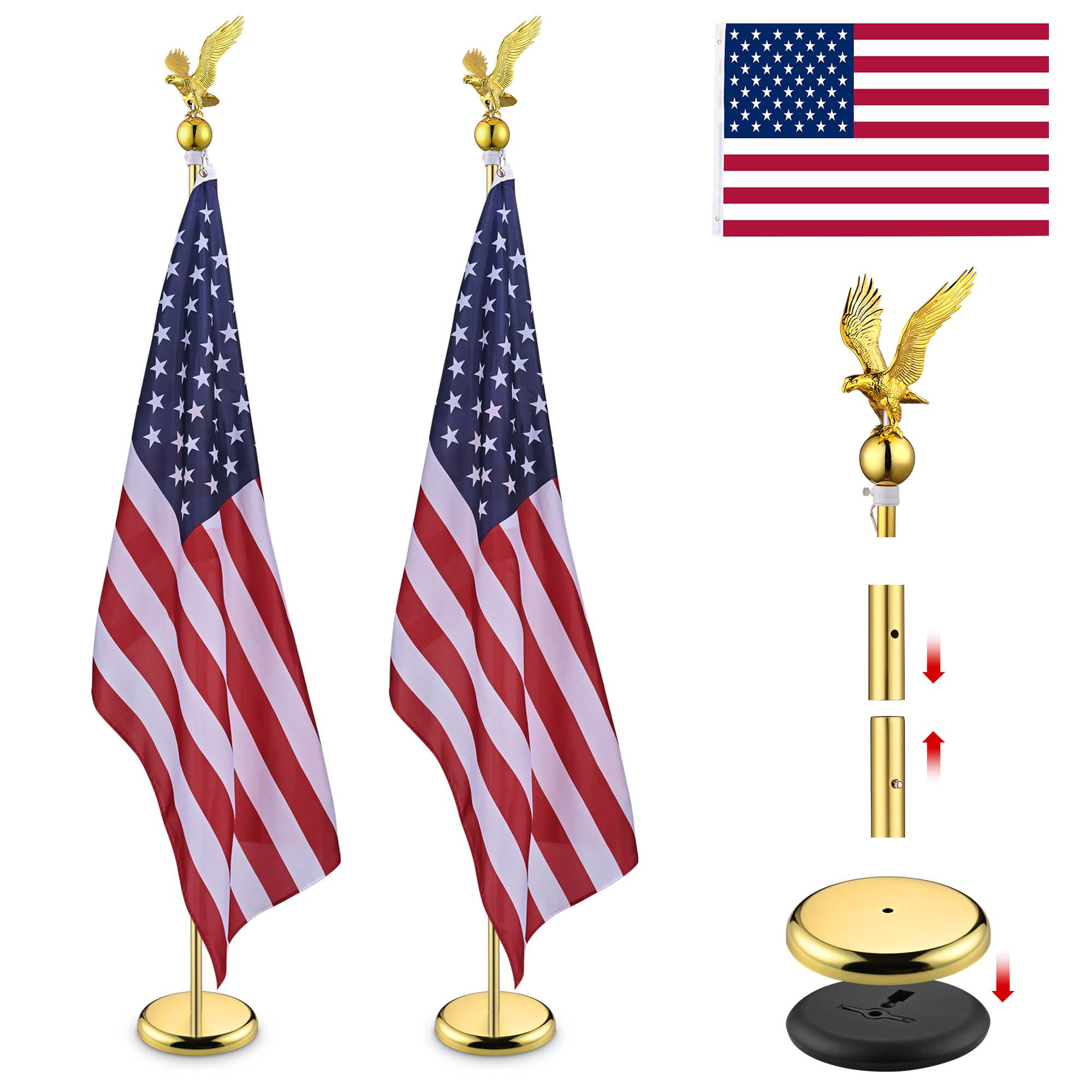 House of Hampton® 6Ft Indoor Flag Pole Kit Eagle Topper Aluminum Gold ...