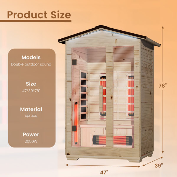 EROMMY Outdoor Sauna, 2 Person Far Infrared Sauna, 15 to 20 Minutes ...