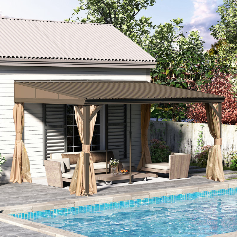 Domi Louvered Aluminum Patio Gazebo Lean to Wall Mounted Pergola with ...