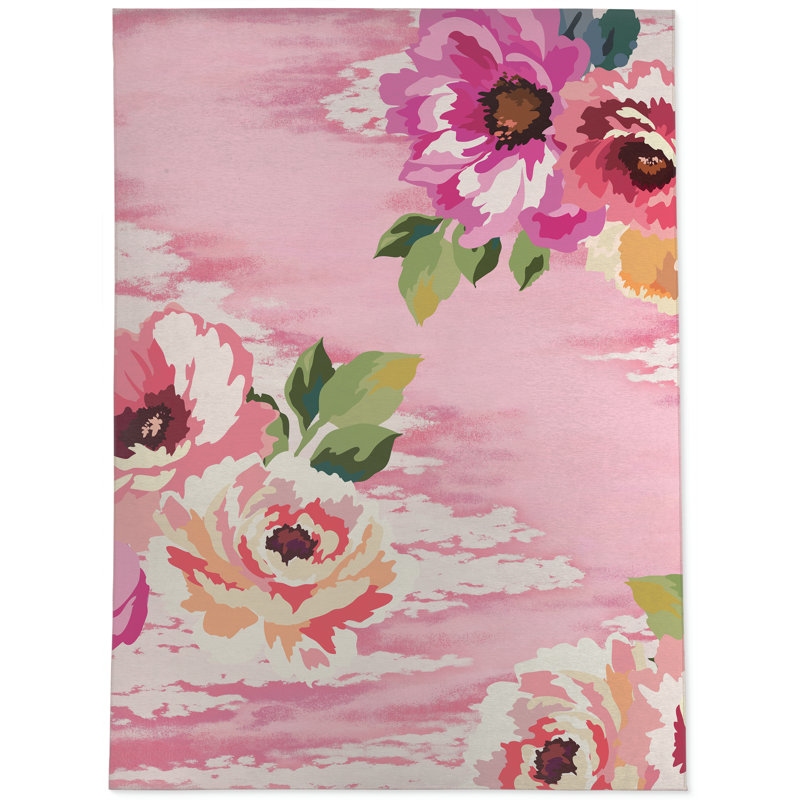 Red Barrel Studio® Machine Woven Performance Pink/Green Rug | Wayfair