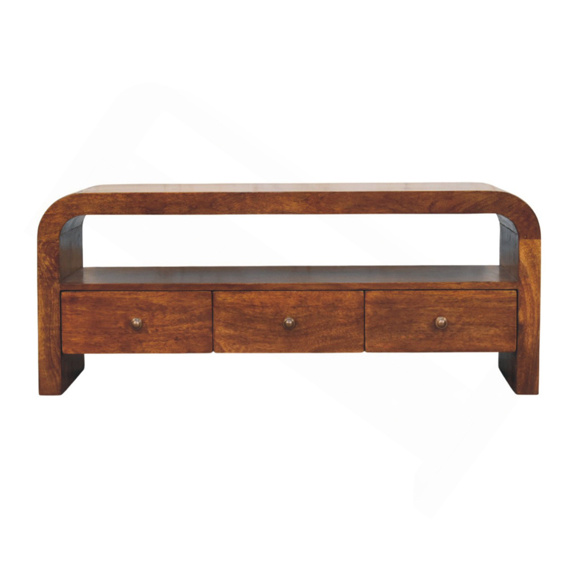 Corrigan Studio® Darcy 3-Drawer Open Shelf Chestnut Media Unit | Wayfair
