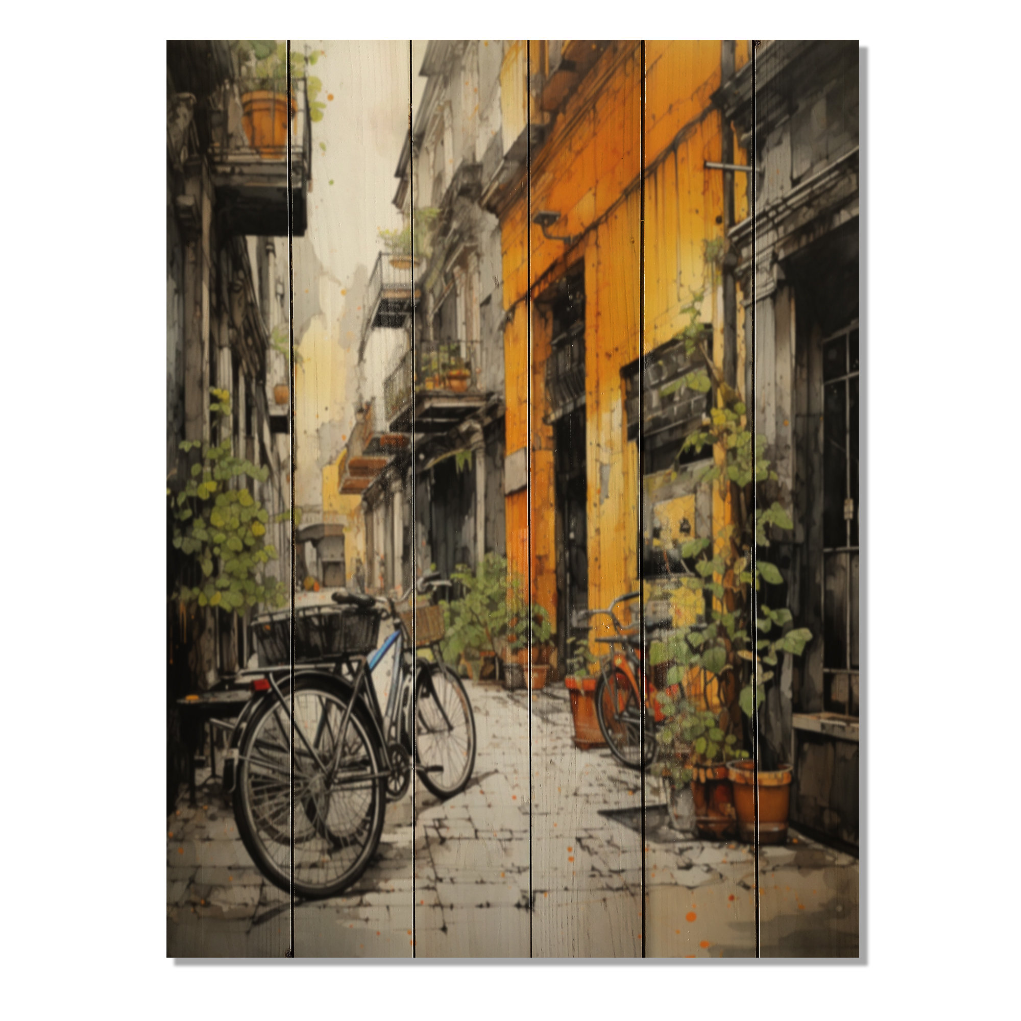 Red Barrel Studio® Bicycle Cycle City Print on Natural Wood | Wayfair