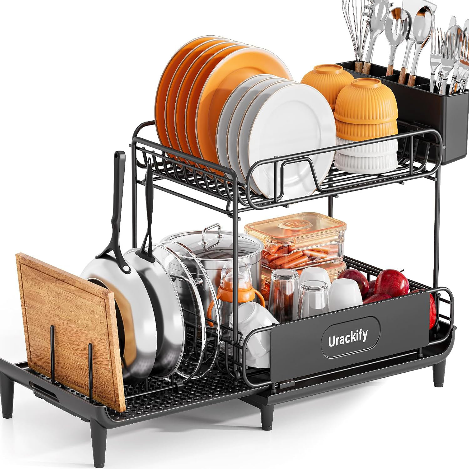 HELMRA Expandable 2 Tier Dish Rack Large Capacity Dish Drainer ...
