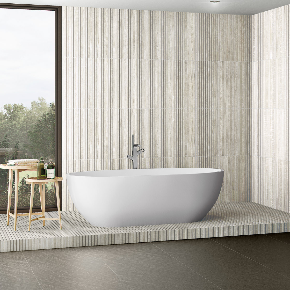 Bond Tile Auburn Ribbon 24 in. x 48 in. Porcelain Ribbed Wood Look Wall ...