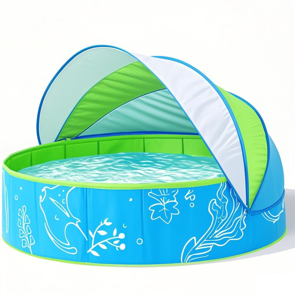 POGBUT Kiddie Pool with Canopy for Sun Protection, 47-Inch Foldable ...