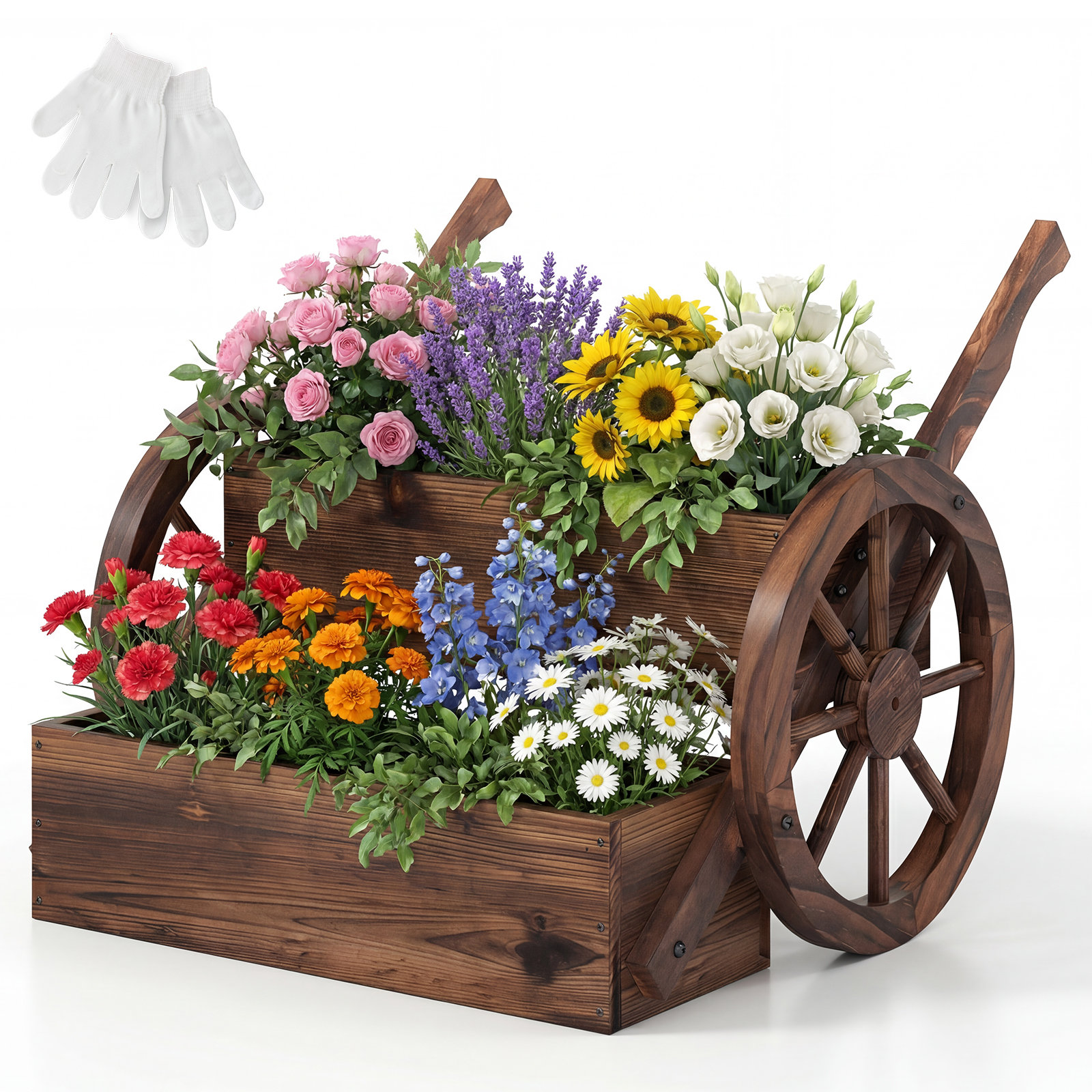 Arlmont & Co. Rustic Wood Wagon Planter 2-Tier Versatile Raised Garden ...