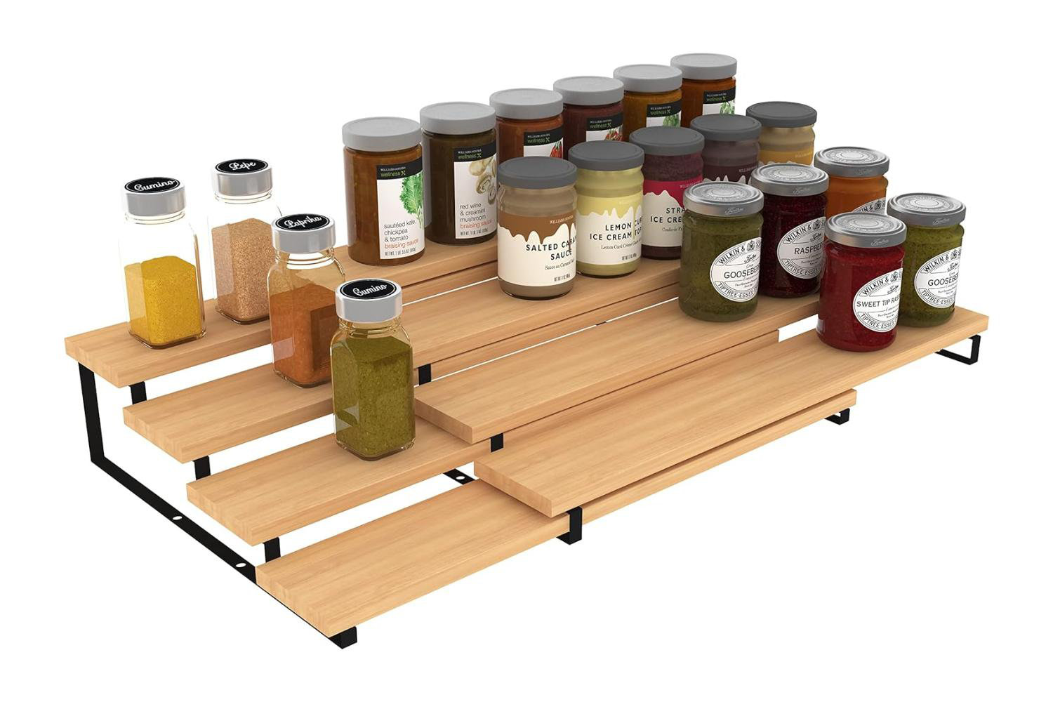 Prep & Savour 4 Tier Expandable Bamboo Spice Rack Cabinet Step Shelf ...
