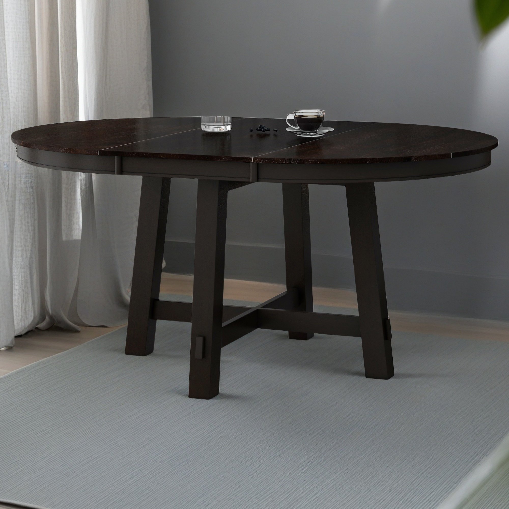 Gracie Oaks Farmhouse Round Extendable Dining Table With 16" Leaf Wood ...