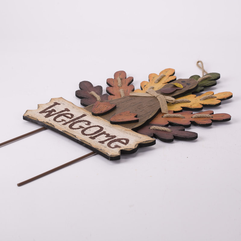 Glitzhome Burlap Wooden Autumn Turkey Welcome Sign & Reviews | Wayfair