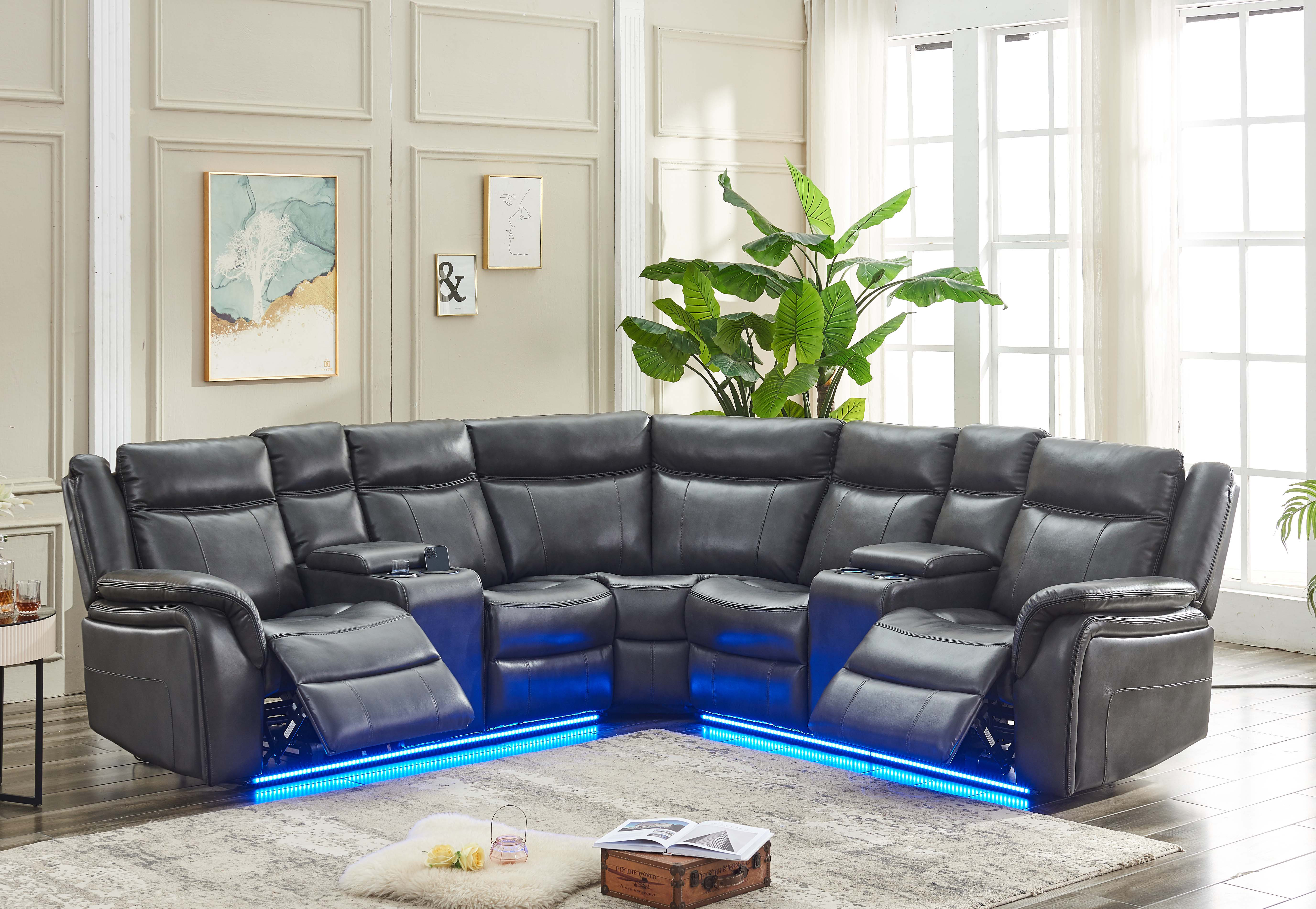 Latitude Run® Anouck Power Reclining Sectional with LED Floor Light ...