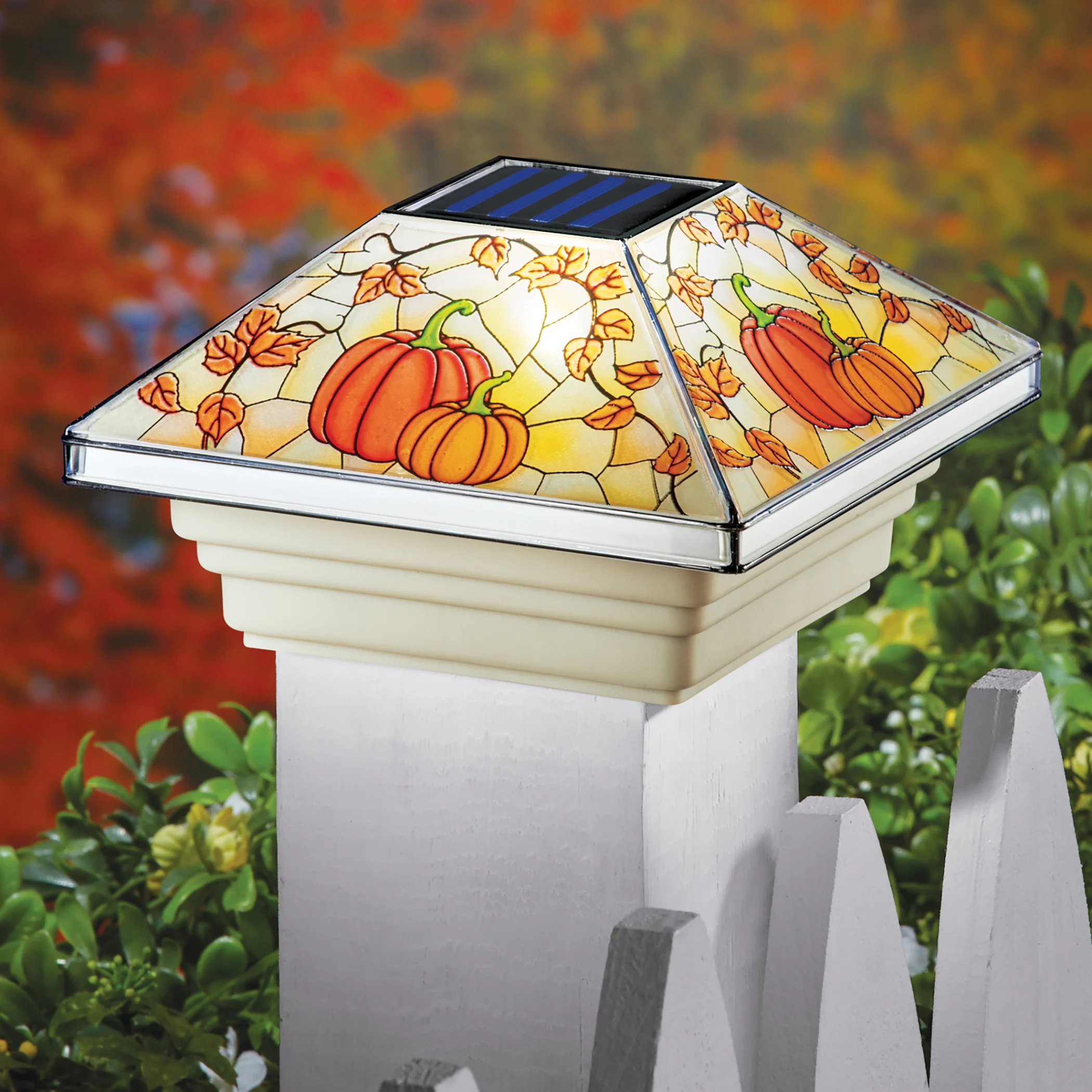 Winston Brands Solar Powered Fall Pumpkin Post Cap Light | Wayfair