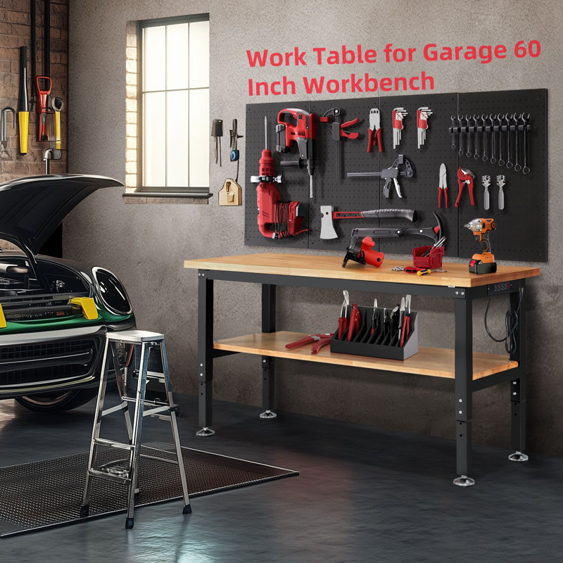 WFX Utility™ Work Table with Power Outlets Workbench with Storage ...