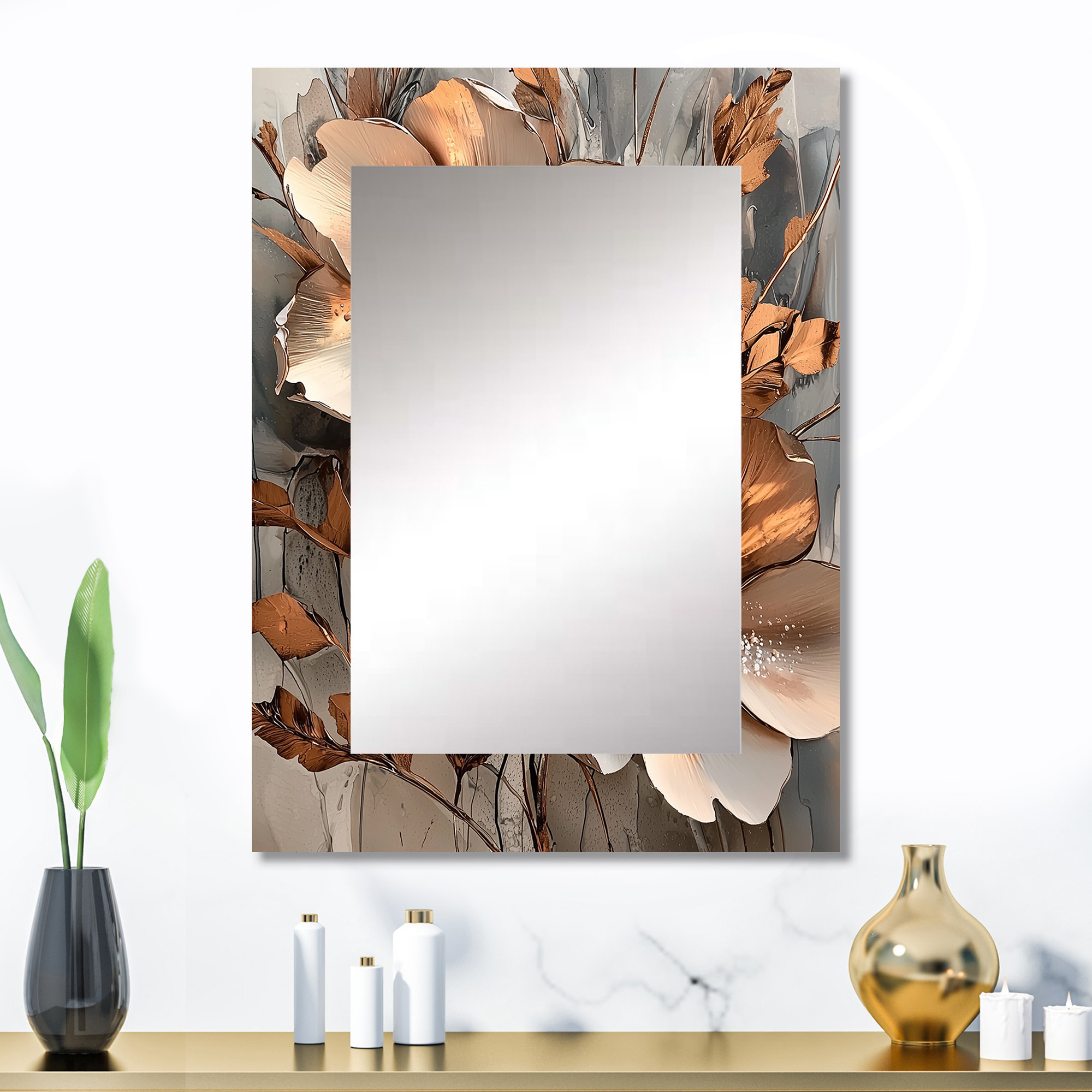 Mercer41 Metallic Copper And Chrome Abstract Flowers I - Flowers ...