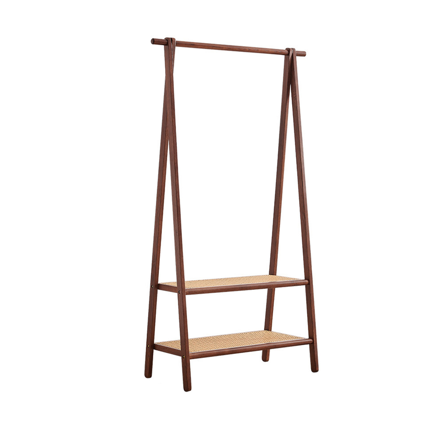 Brass Foam Dark Brown Solid Wood Plaited Rattan Clothes Rack - Wayfair ...