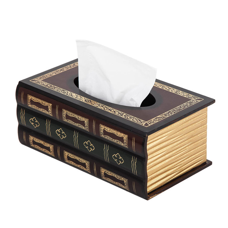 Alcott Hill® Retro Wooden Antique Book Tissue Box Cover Rectangular ...