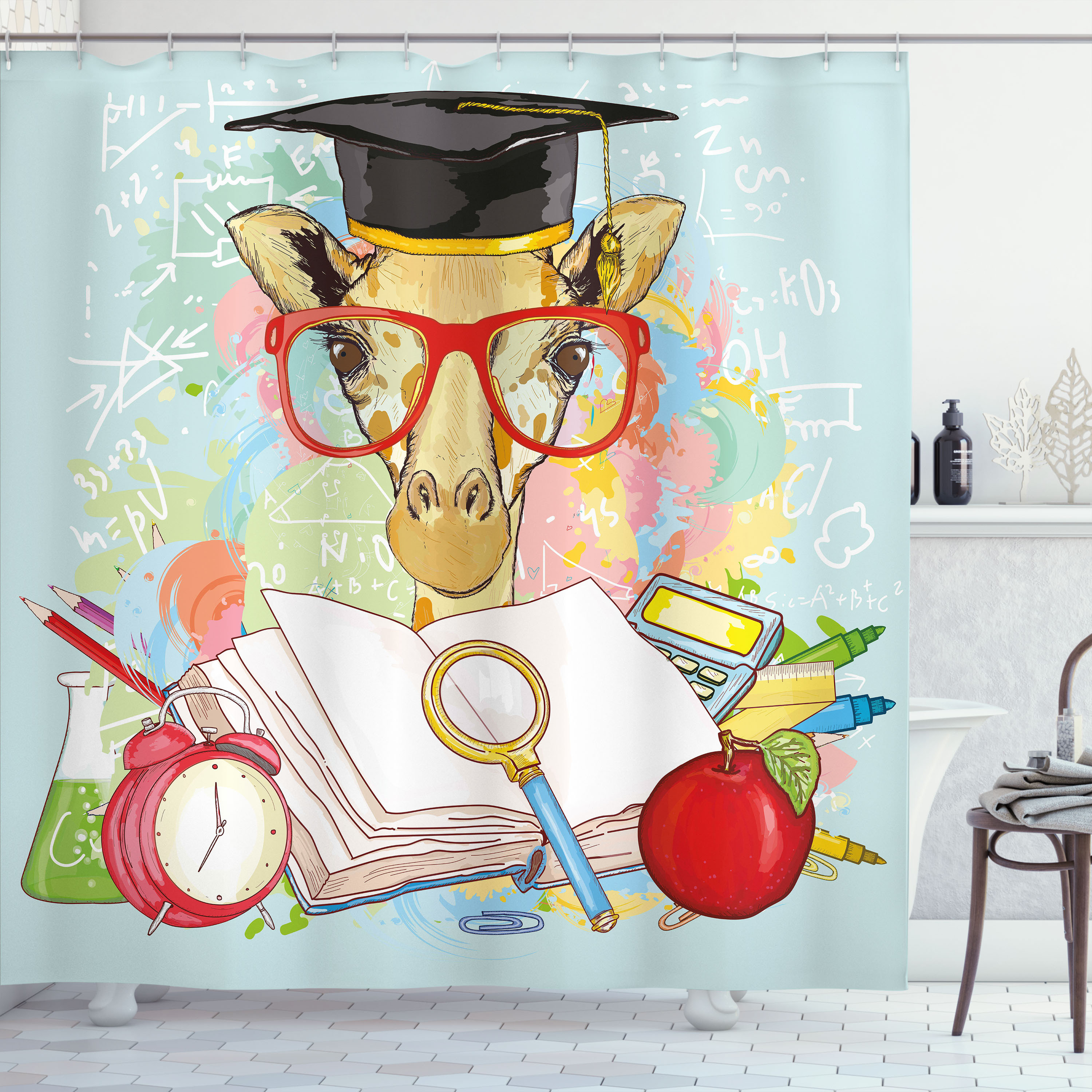 Dakota Fields Graduation Shower Curtain Geek Giraffe Multicolor | Wayfair