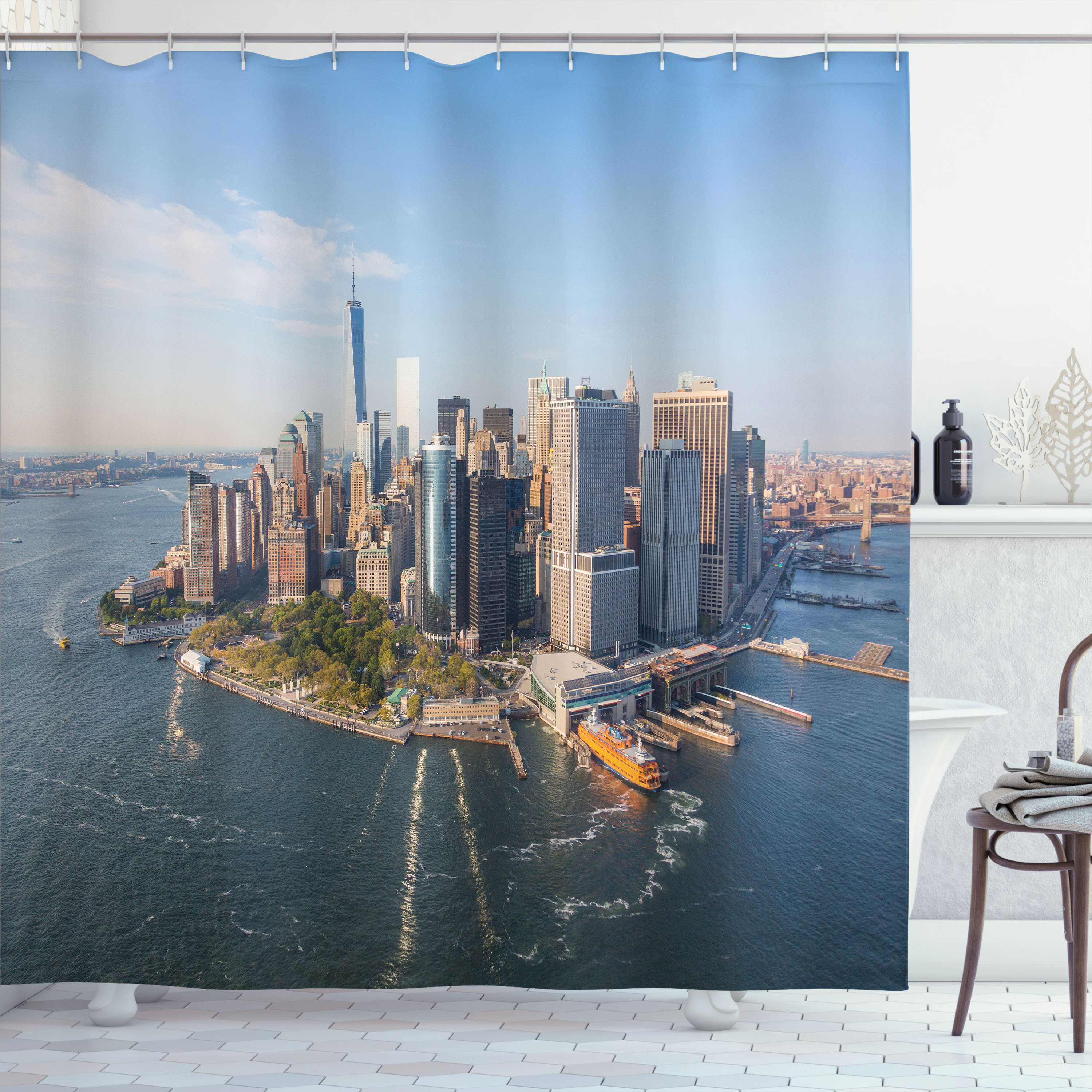 East Urban Home NYC Scene Shower Curtain Real Life Aerial View ...