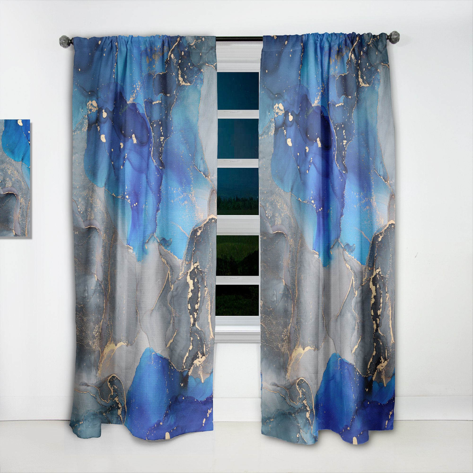 Design Art Fluid Art Linen Abstract Semi-Sheer Thermal Rod Pocket ...