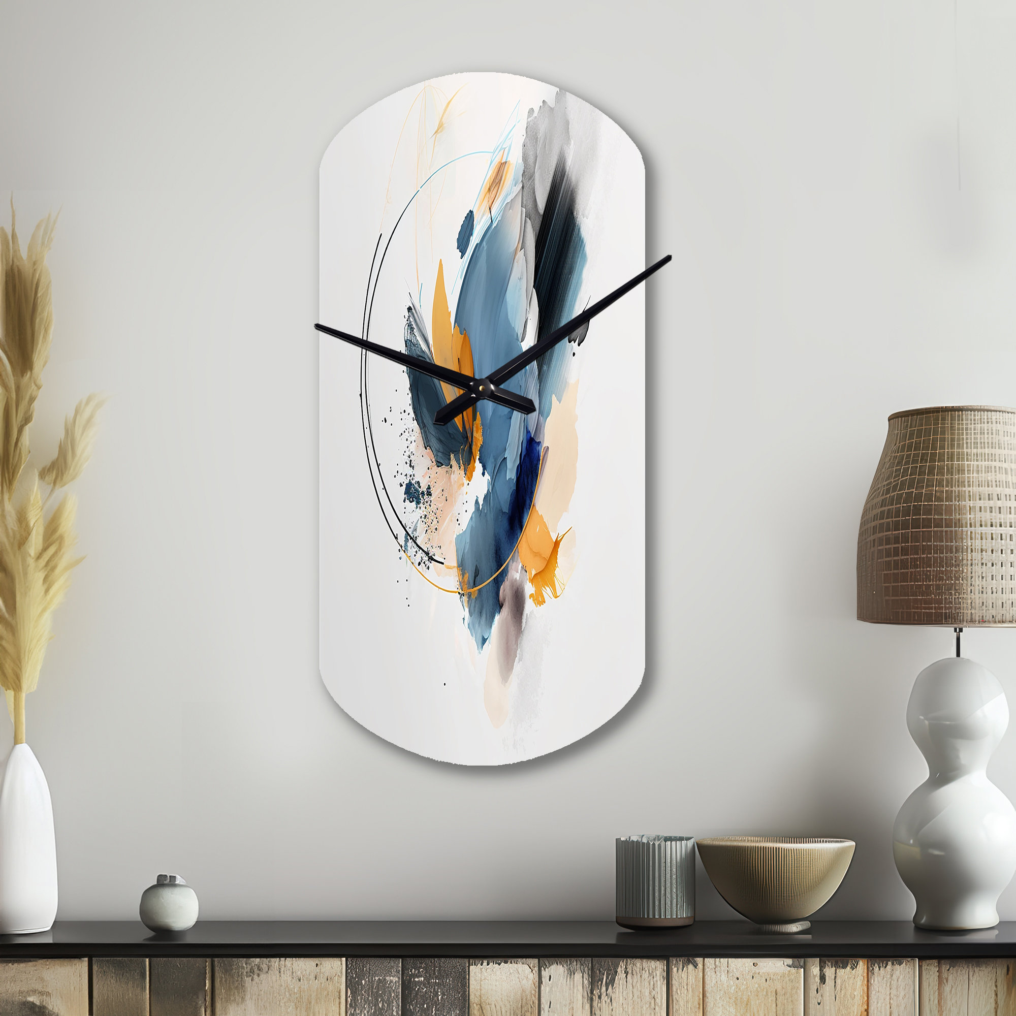 East Urban Home Schmid - Cylinder Shape Large Blue Wall Clock - Unique ...