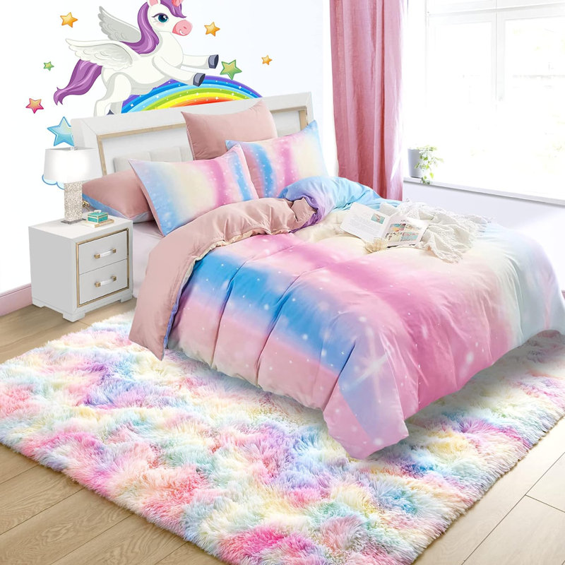 Mercer41 4x6 Fluffy Kids Rugs for Room,Rainbow Rug for Girls Bedroom ...