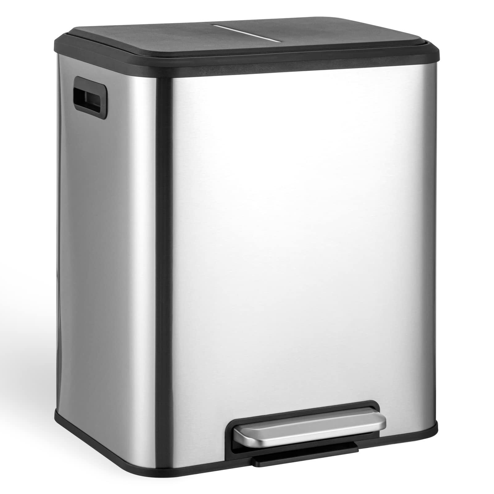 Ivy Bronx 30 Liter/8 Gallon Trash Can, Rectangular Dual Compartment Kitchen Trash, Stainless ...