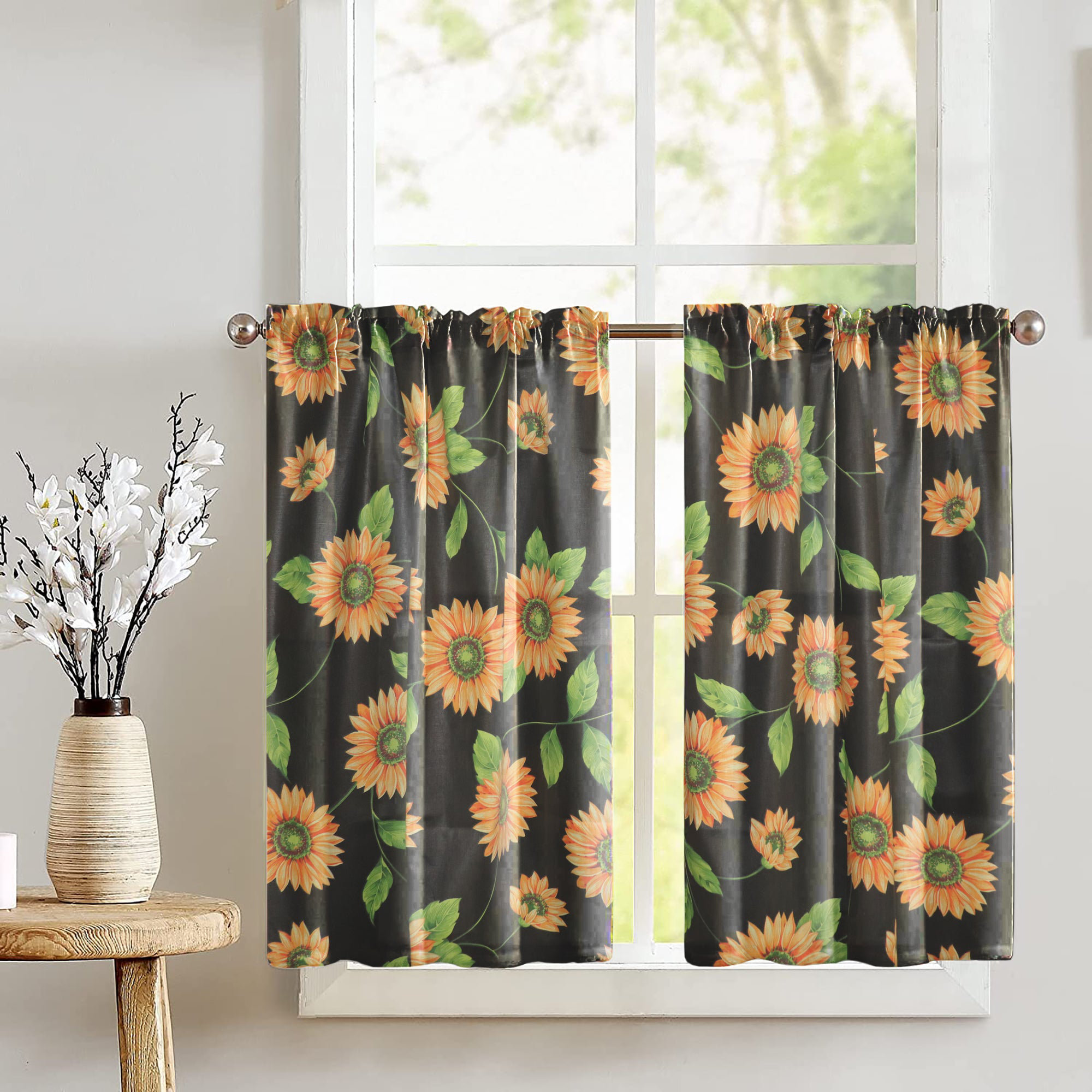 lovemyfabric Sunflowers Print Cafe Tier Curtains | Wayfair