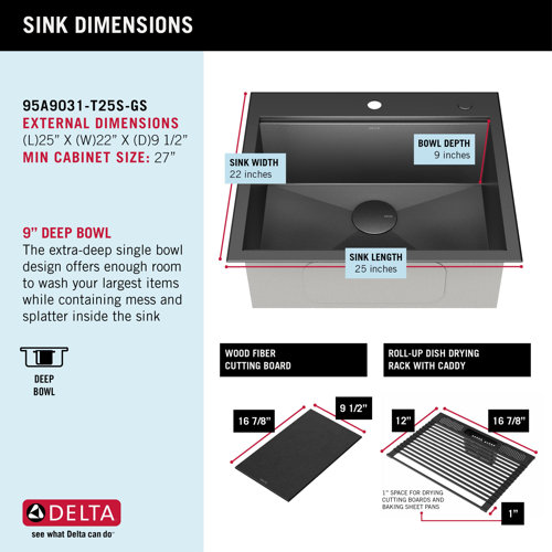 Delta Rivet™ Black Stainless Steel Drop-In Top Mount 16 Gauge ...