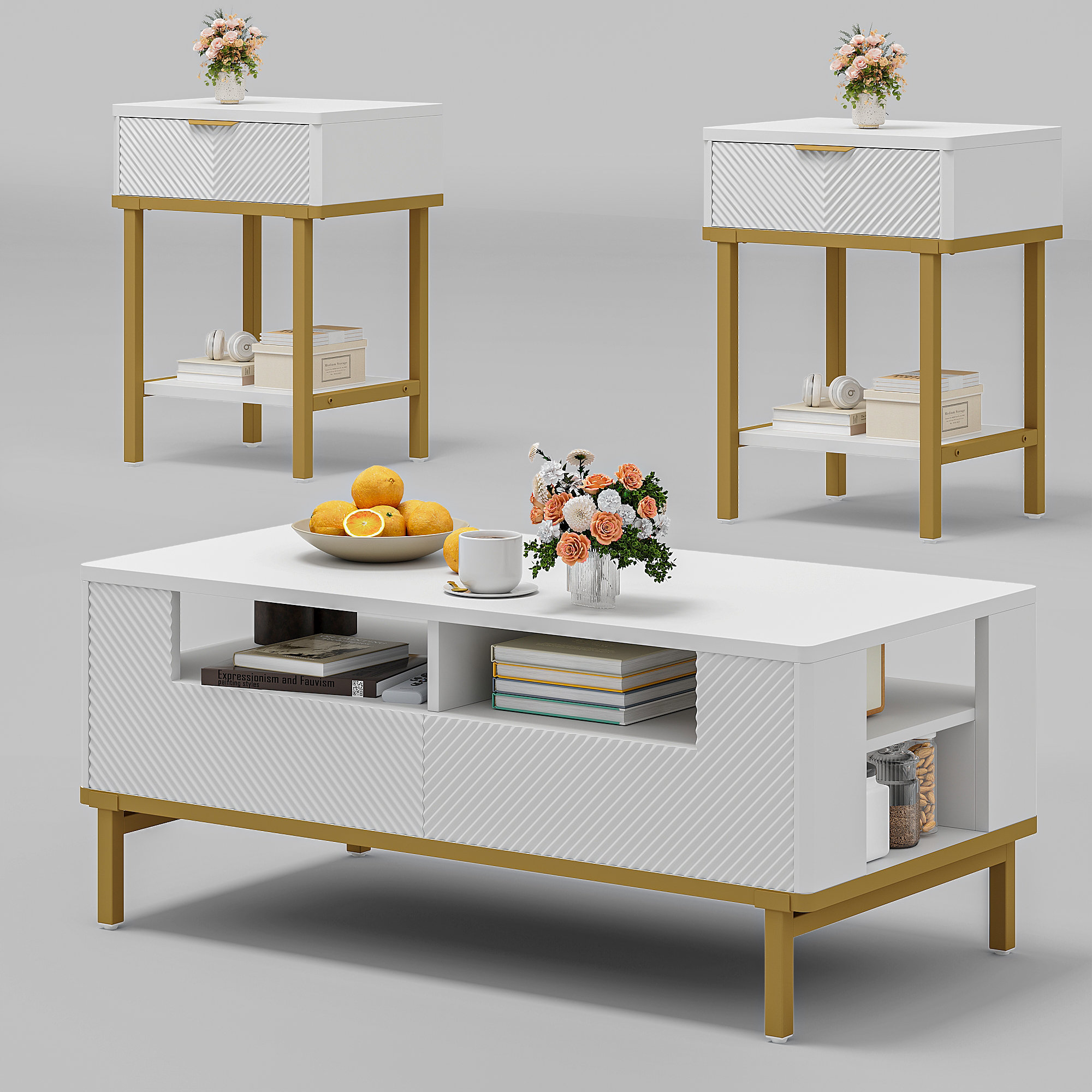 Ebern Designs 3-Piece Mid-Century Modern Style Living Room Table Set ...