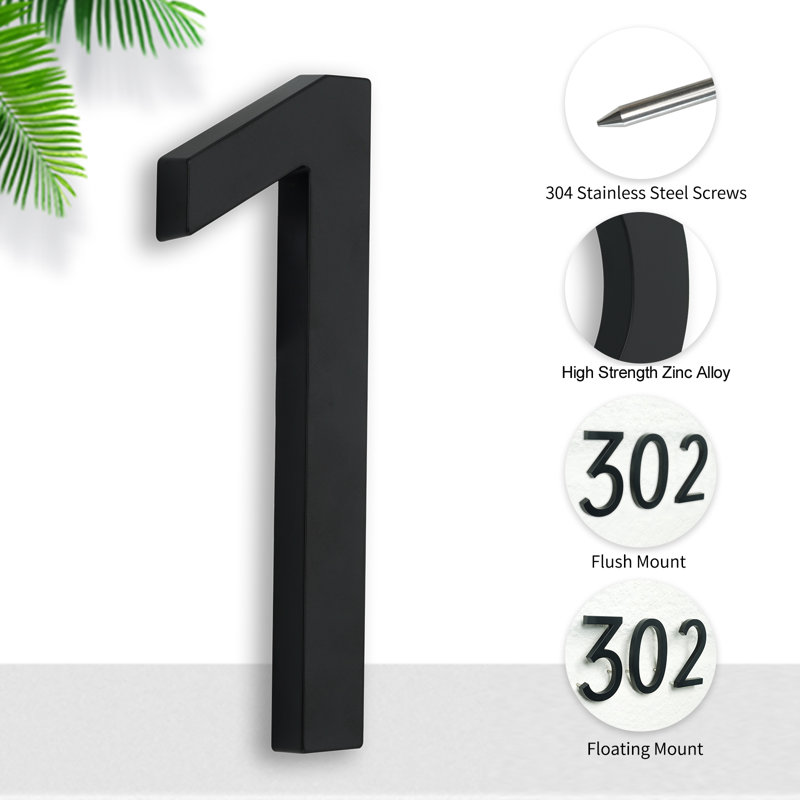 AMOBRO 7" H Metal House Number Flush or Floating Mount, Clean Finished ...