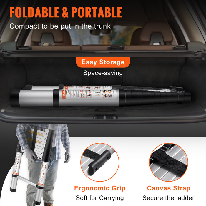 VEVOR 12 - Step Aluminum Lightweight Folding Extension Ladder & Reviews ...