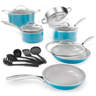 Gotham Steel Aqua Blue 15 Piece Nonstick Cookware Set With Utensils ...