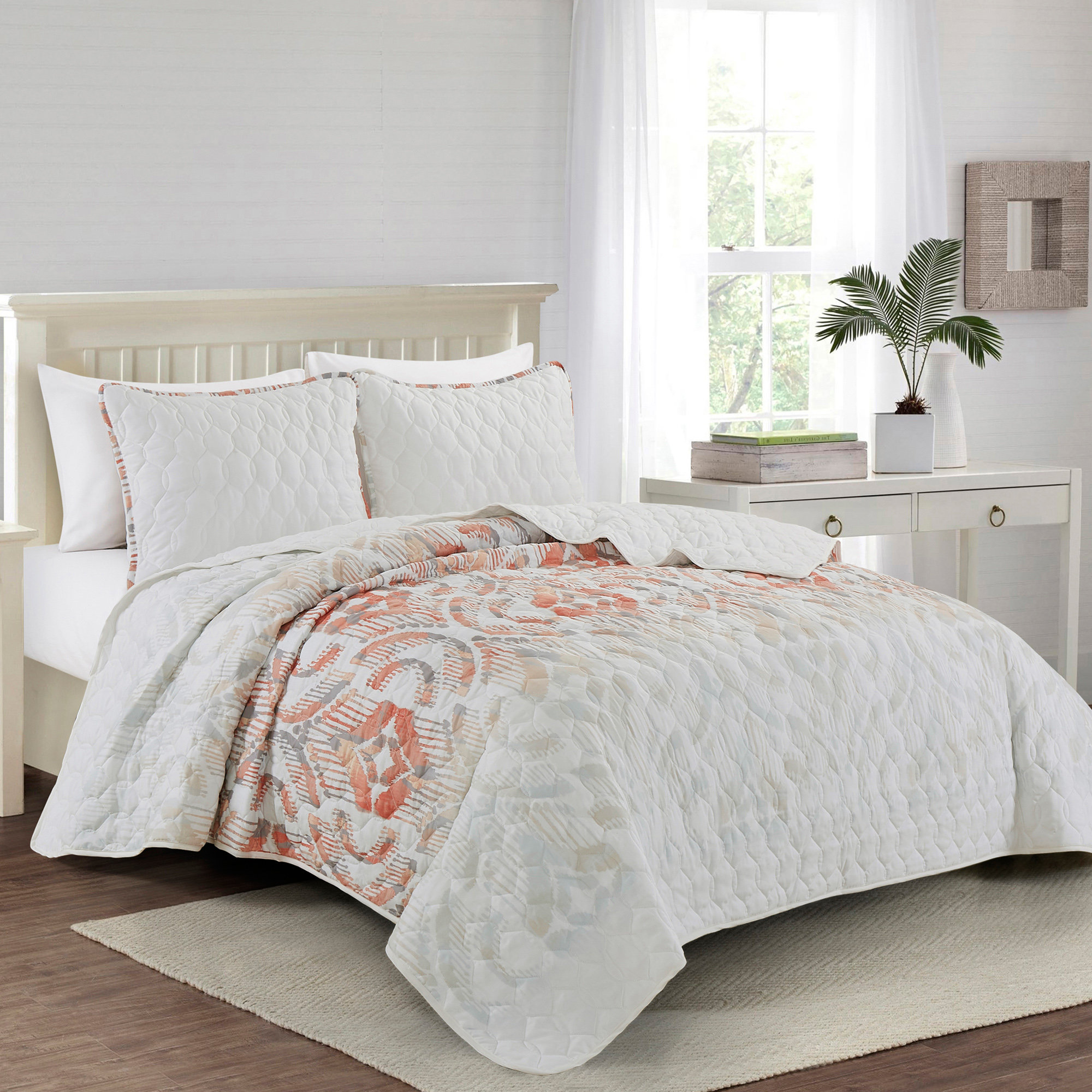 ESCA Briseis Orange/Beige Microfiber 3 Piece Bedspread Set & Reviews ...