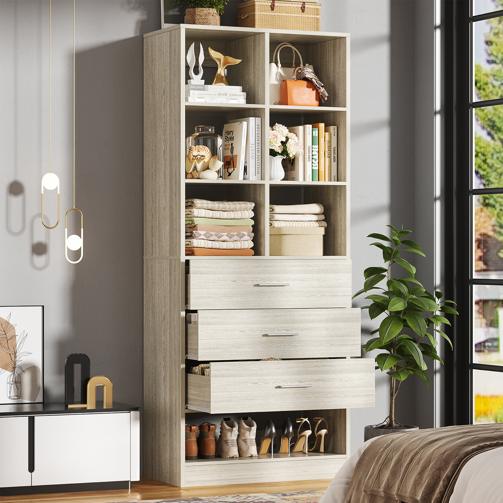 Latitude Run® 23.6” Freestanding Wardrobe Partition Closet System With ...