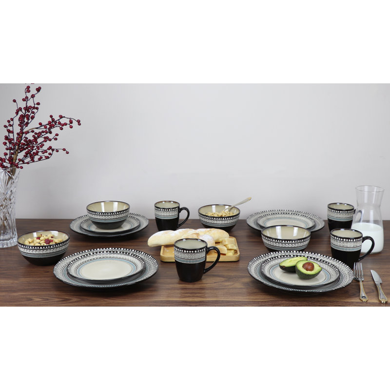 Lorren Home Trends 16 Piece Glazed Dinnerware Set, Service for 4 ...