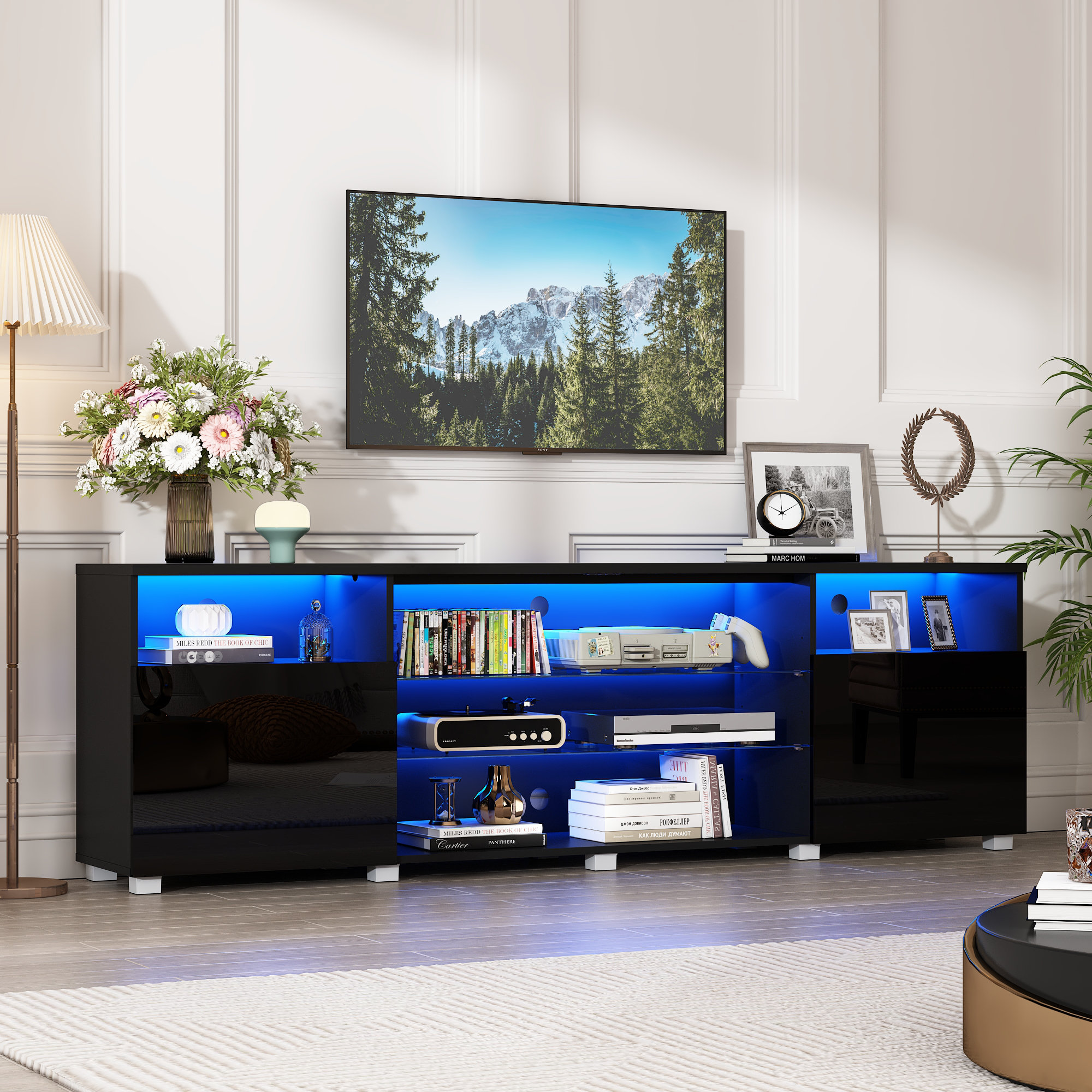 Ivy Bronx High Glossy Led Tv Stand For 90 Inch Tv, With Adjustable ...