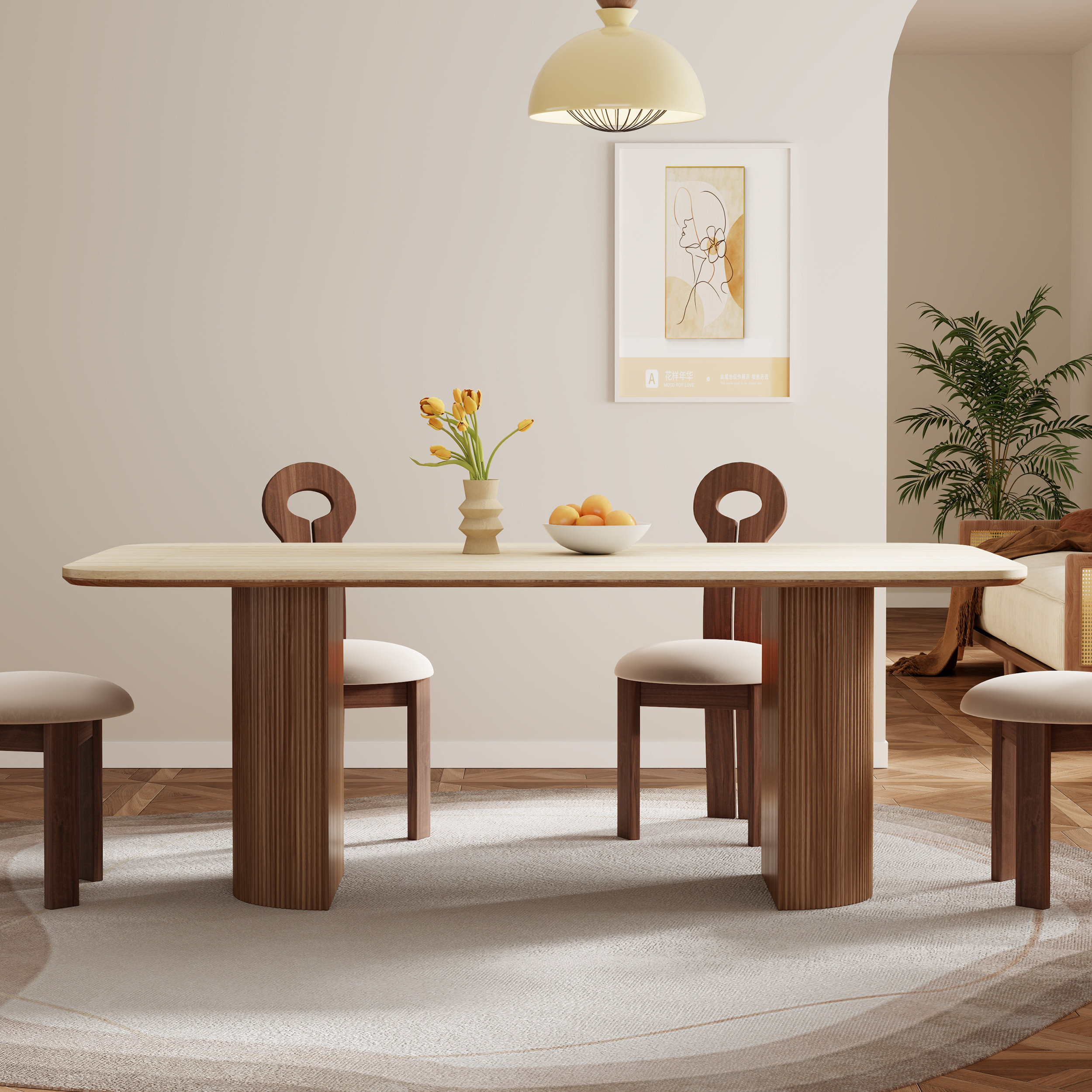 Ivy Bronx Modern 71" Retangular Dining Table, Solid Wood Legs, Stone ...