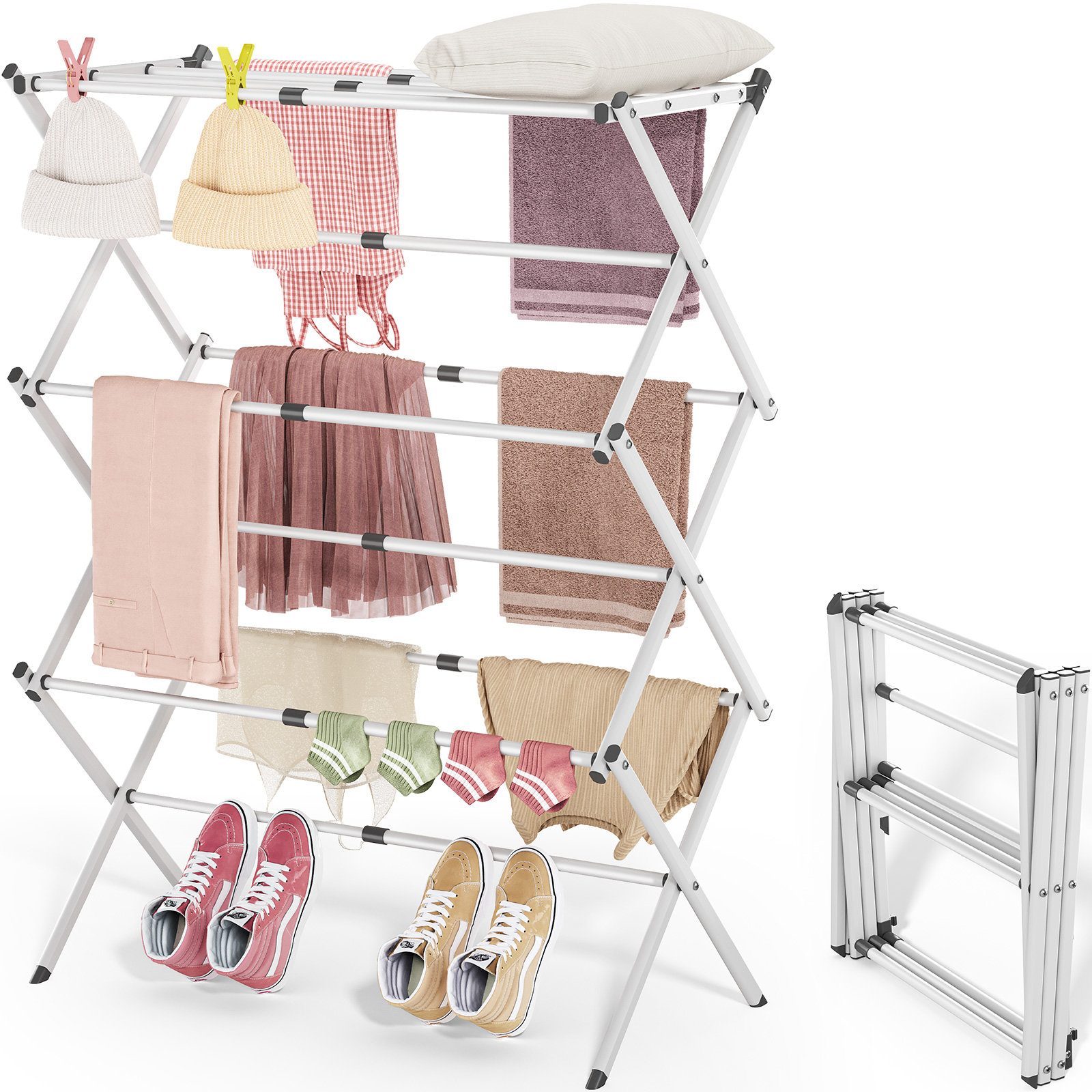 Rebrilliant Metal Folding Clothes Drying Rack,Large Capacity Laundry ...
