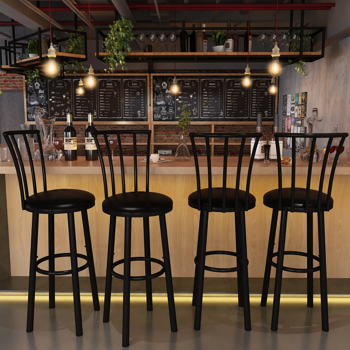 17 Stories Navonte Faux Leather Upholstered Bar Stool Swivel Bar Chair ...