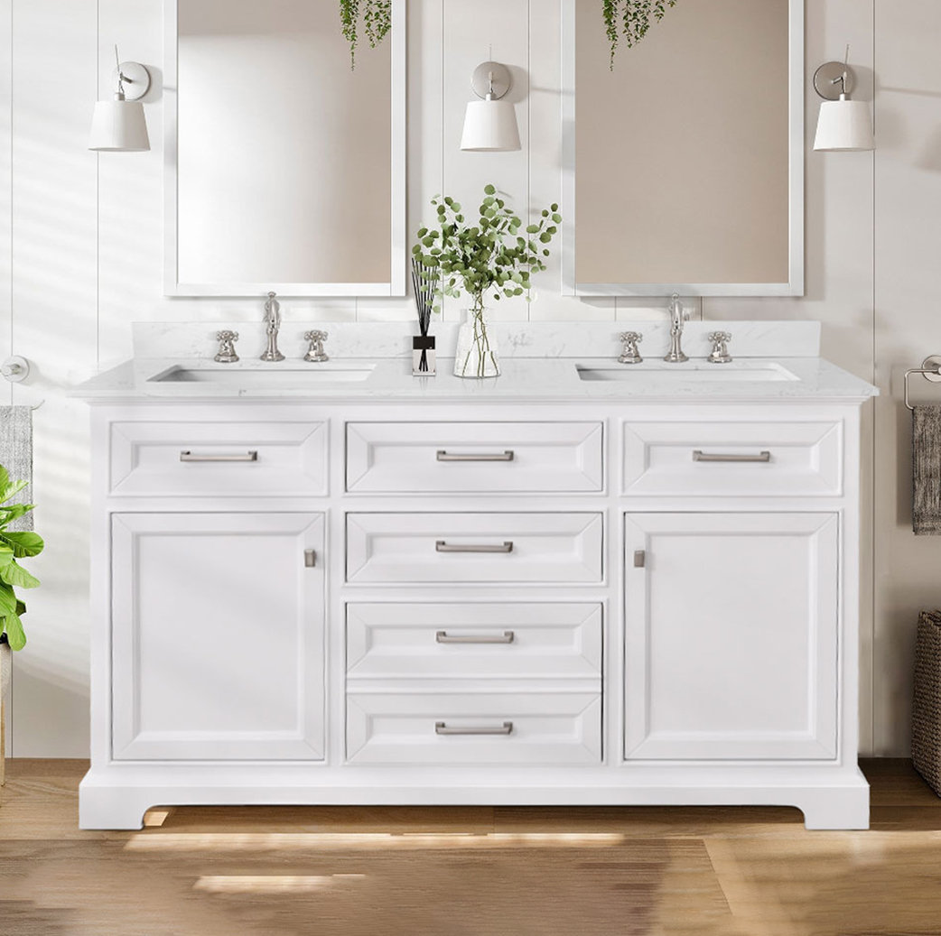 Red Barrel Studio® Angela 60” Double Bathroom Vanity With White ...